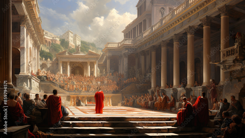 Roman Senate Painting - ancient, roman, rome, italy, architecture, temple, building, statue ...