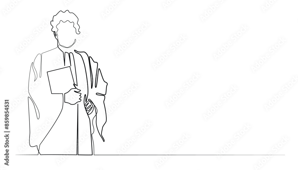 line art drawing of judge standing with law book.one line vector ...