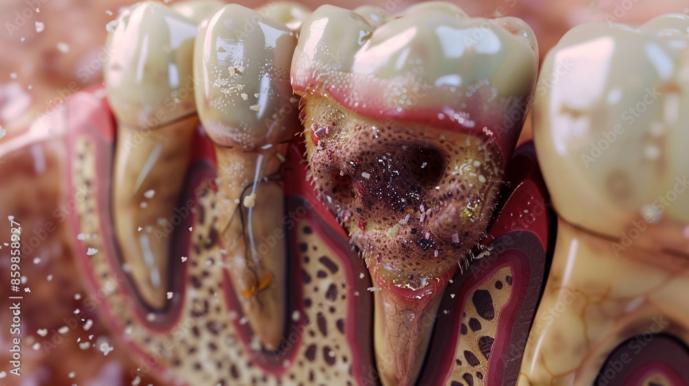 Realistic and detailed illustration of a molar with advanced tooth ...