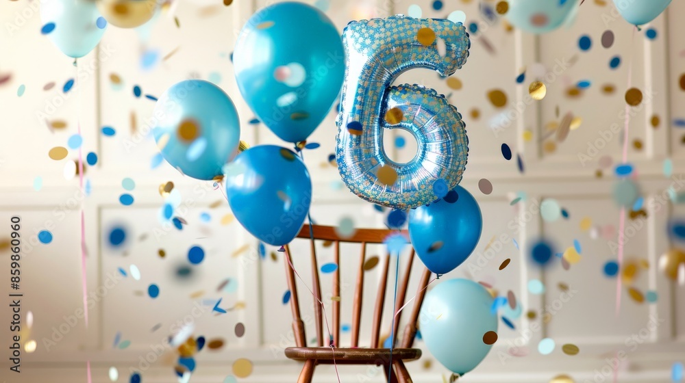 Birthday Celebration with Blue Balloons and Confetti suitable for ...