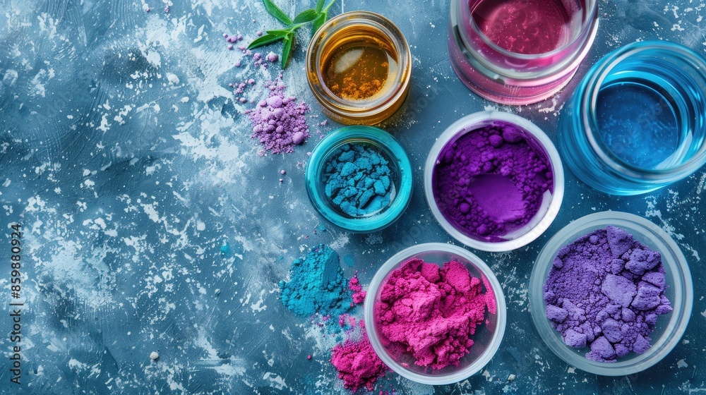 Chemical ingredients for cosmetics on lab table Copper sulfate ...