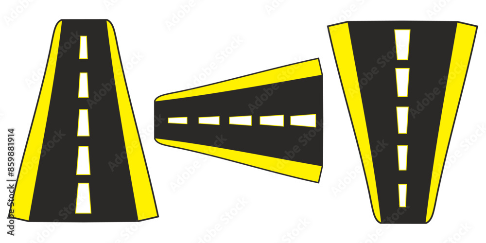 Realistic Road Shapes Top View Side View Bottom View Drawing. Circular ...