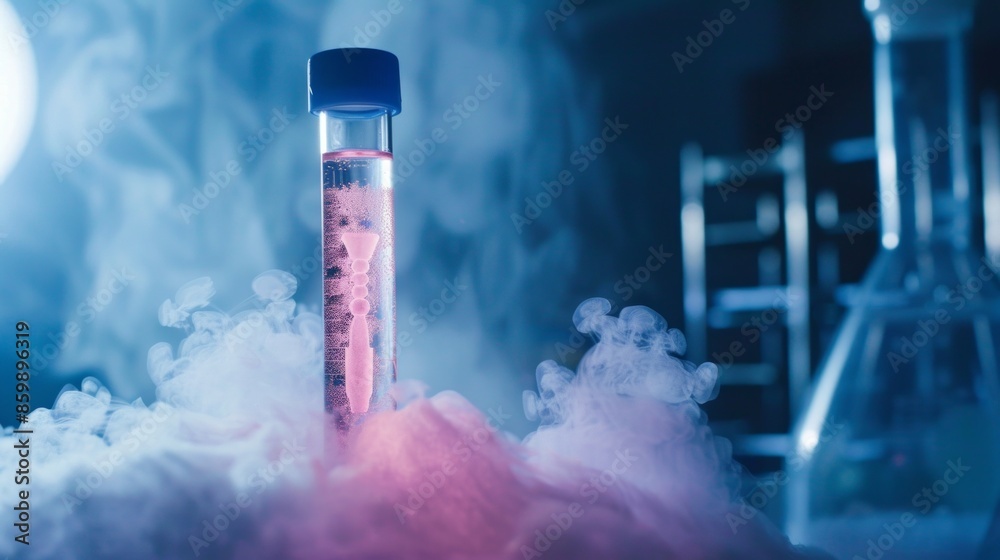 Ilustración de Stock Vial with dry ice for cryopreservation. Cryosample ...