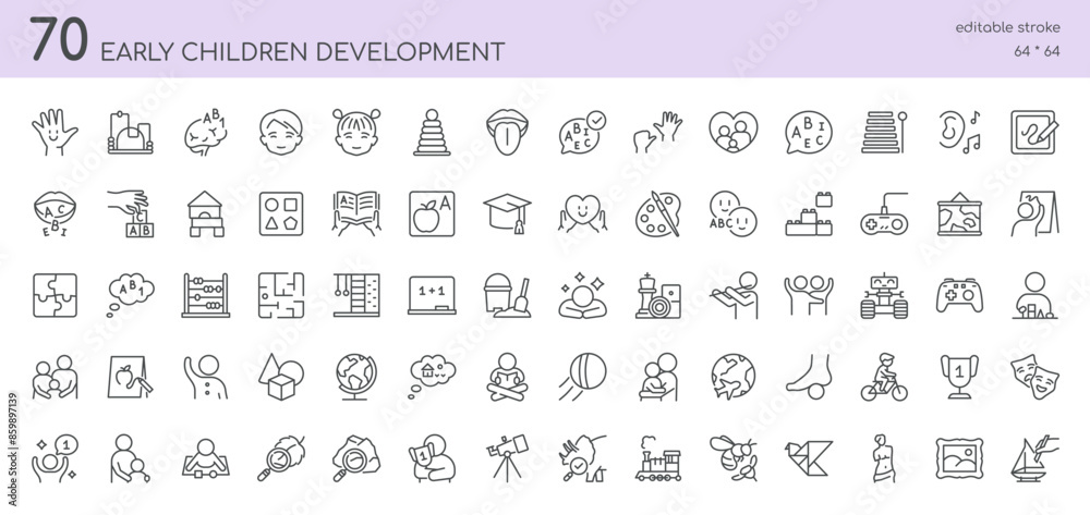 Early Children Development Vector Icons Set. Educational Activities ...