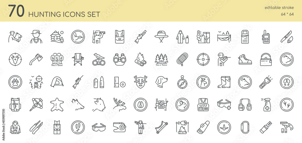 Hunting Icons Set. Includes Icons for Hunters, Firearms, Hunting Gear ...