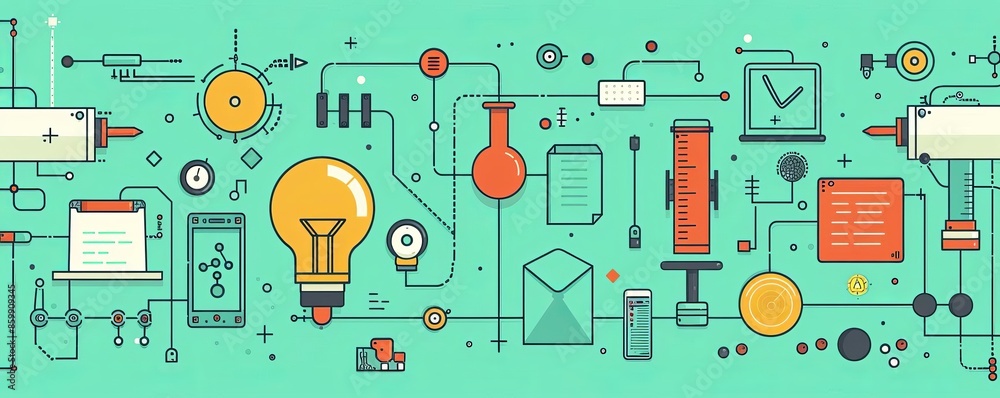 Industrial design thinking flat design top view research development ...