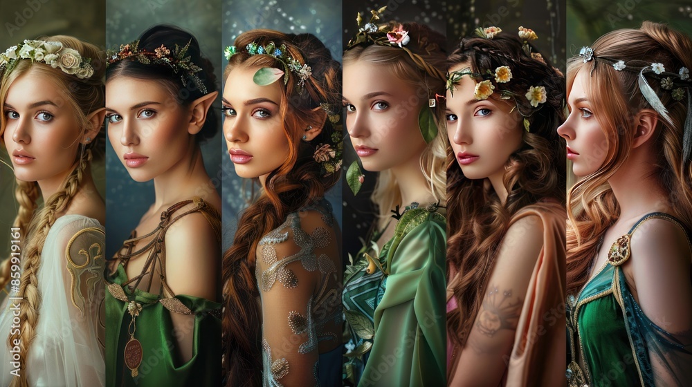 Women elf princess fairy tale beautiful face model collection set ...