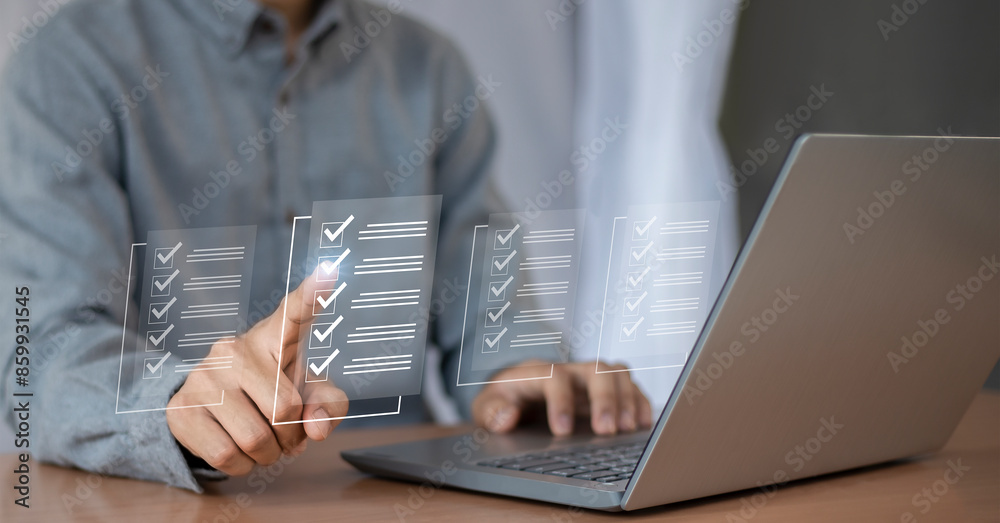 Foto de Stock checklist Complete the performance review digital form ...