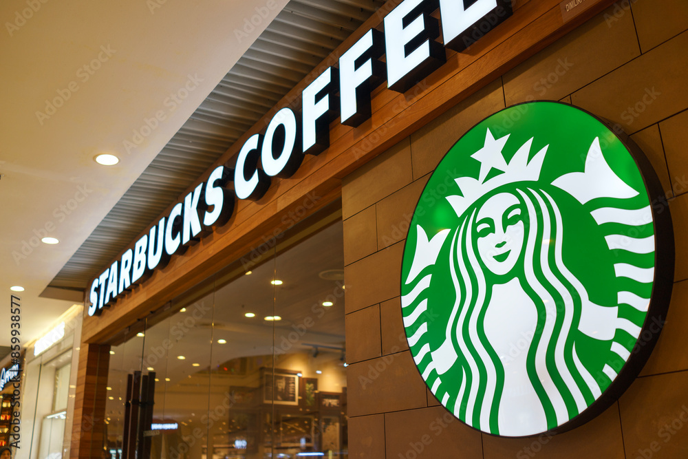 PENANG, MALAYSIA - 8 JUNE 2024: Close up Starbucks Signage at the store ...