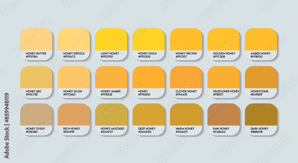 Vektor Honey Color Palette, Honey Color Guide Palette with Color Names ...