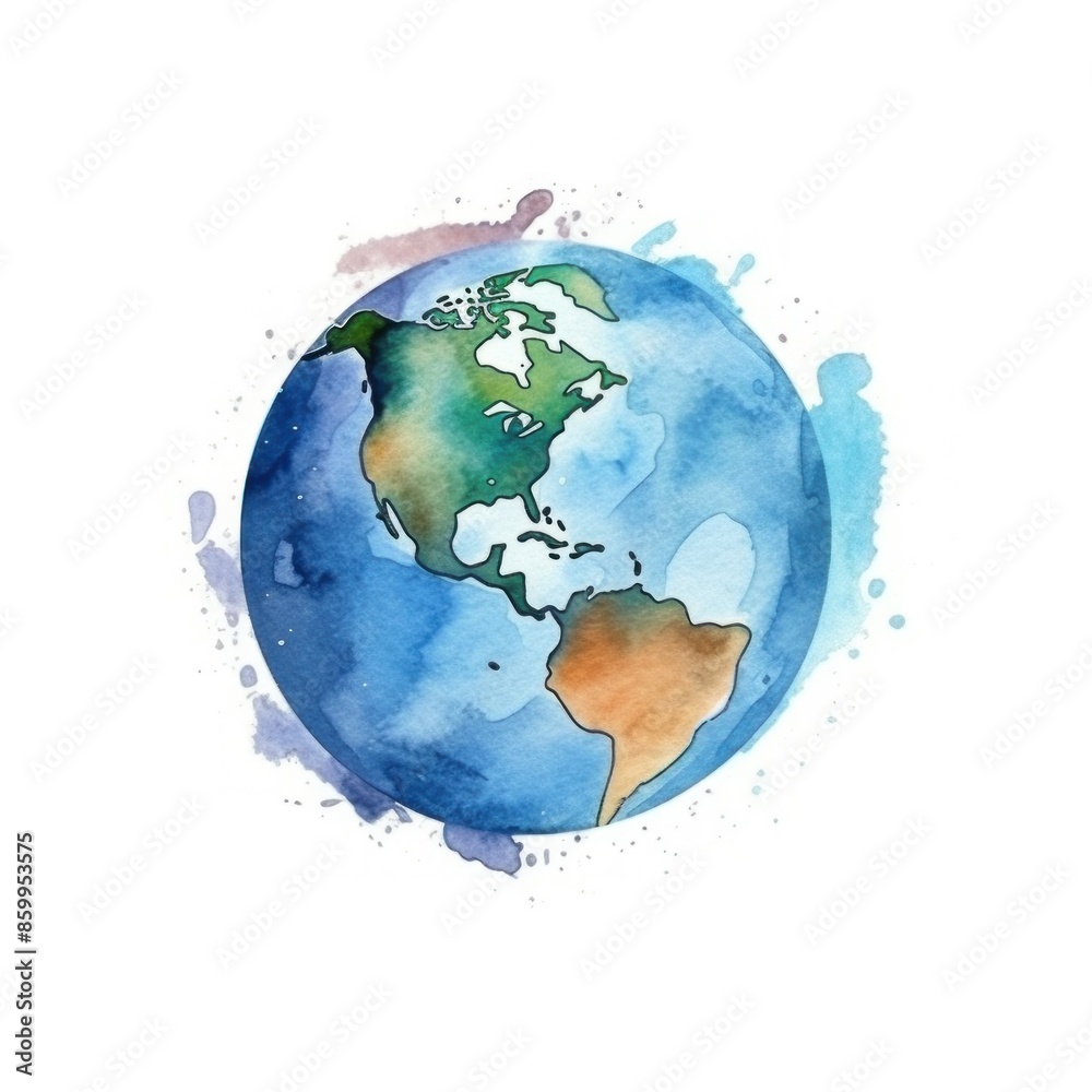 Colorful blue and green terrestrial globe. One single object, side view ...