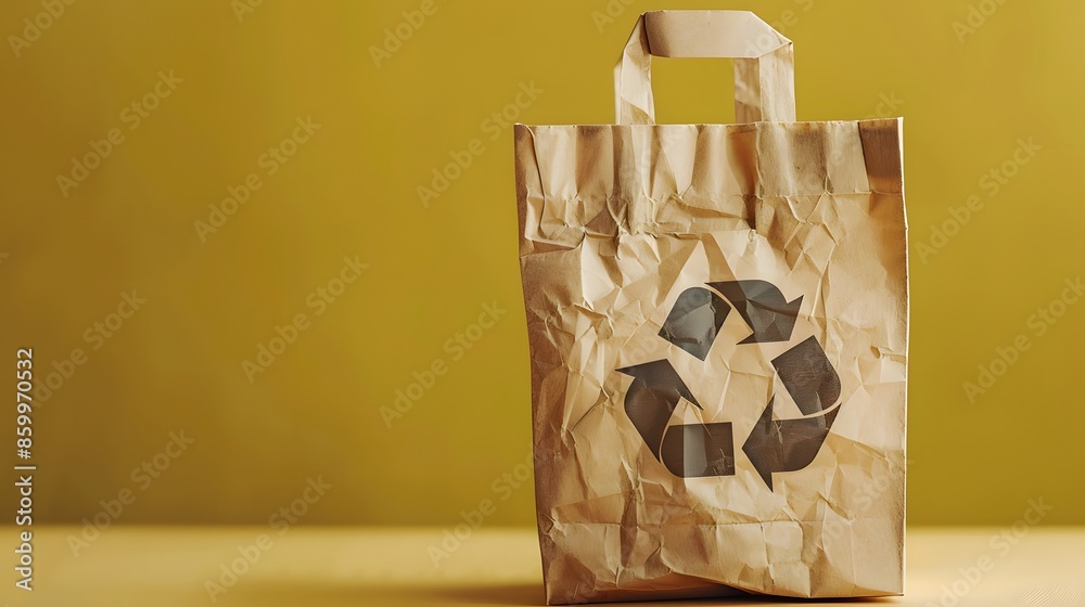 Illustration of a paper bag with a large, bold recycle symbol printed ...