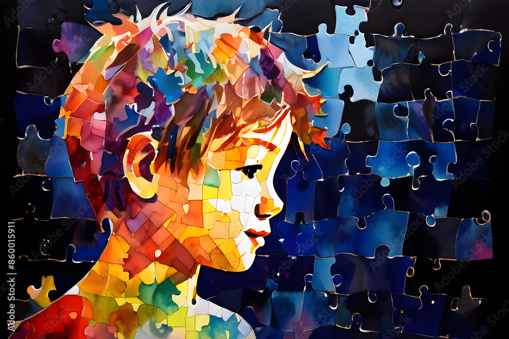 Jigsaw puzzle mosaic kid silhouette for autism neurodiversity mental ...