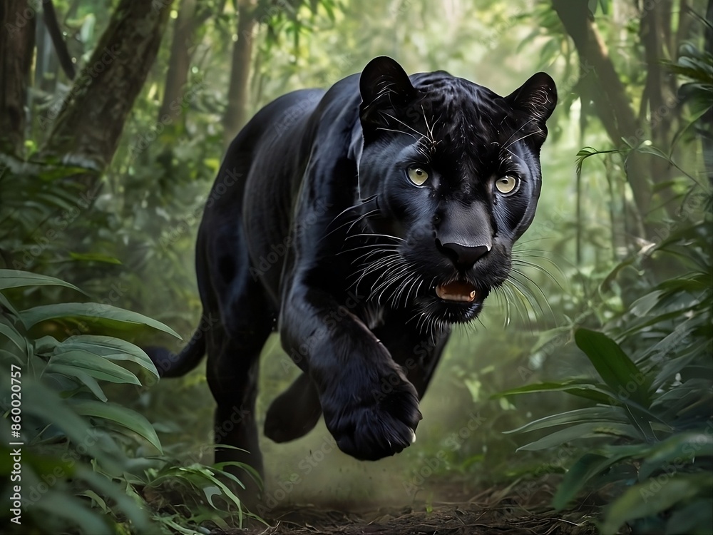 Illustration Stock A fierce black panther charges forward with ...