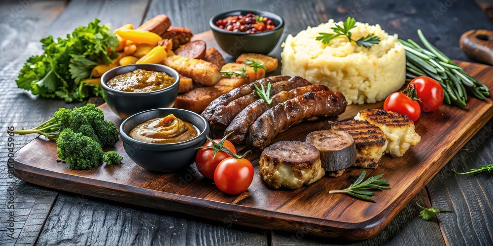 Traditional South African barbecue dish, Pap and Vleis served on a ...