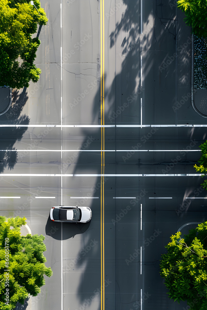 Aerial View of Pristine Asphalt Road with Clear Lane Markings and ...
