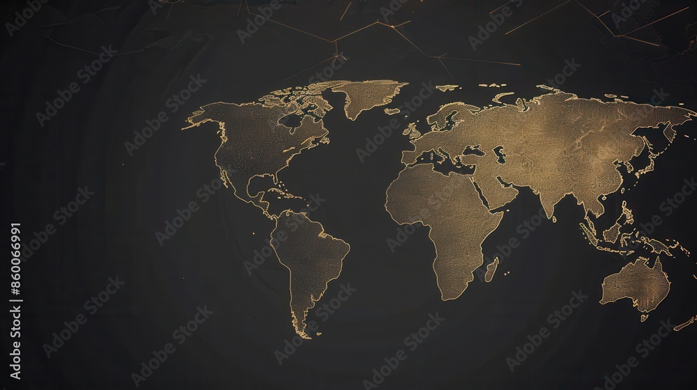 Minimalist world map with gold outline on black background. Perfect for ...