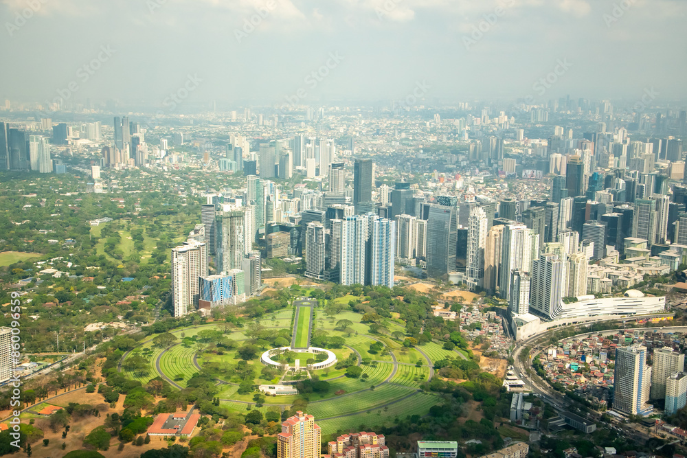 飛行機から眺めるフィリピンマニラ首都圏の美しい風景Beautiful scenery of Metro Manila in the ...