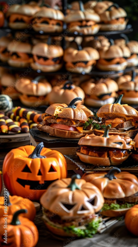 Pumpkin Patch Picnic Food Buffet Spread Background with Jack-o'-Lantern ...
