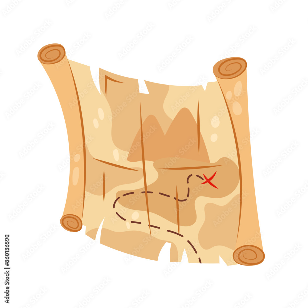 Cartoon treasure map in flat style. Pirates map. Old map. Cartoon kids ...