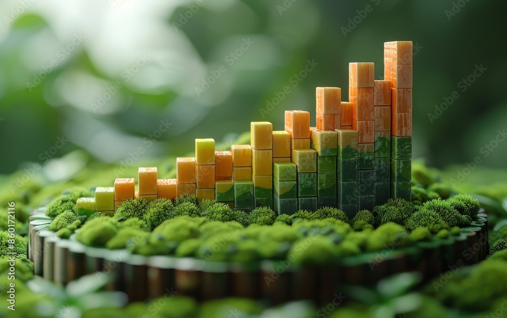 3D clay render of an employee turnover rate chart, isolated on a moss ...
