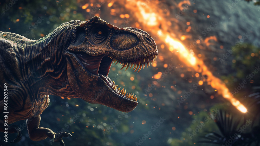 Foto de Stock T-Rex, with its mouth fully open, running towards the ...