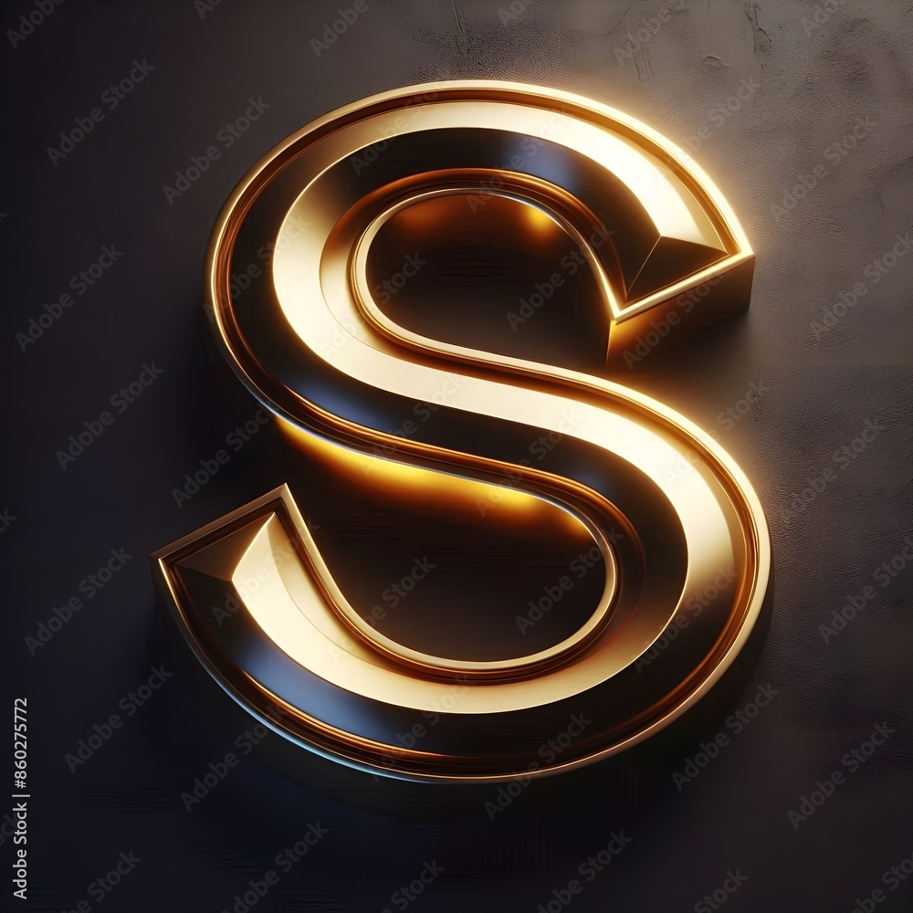 S Letter 3D Realistic Shiny Gold Logo on Black Background Mockup Stock ...