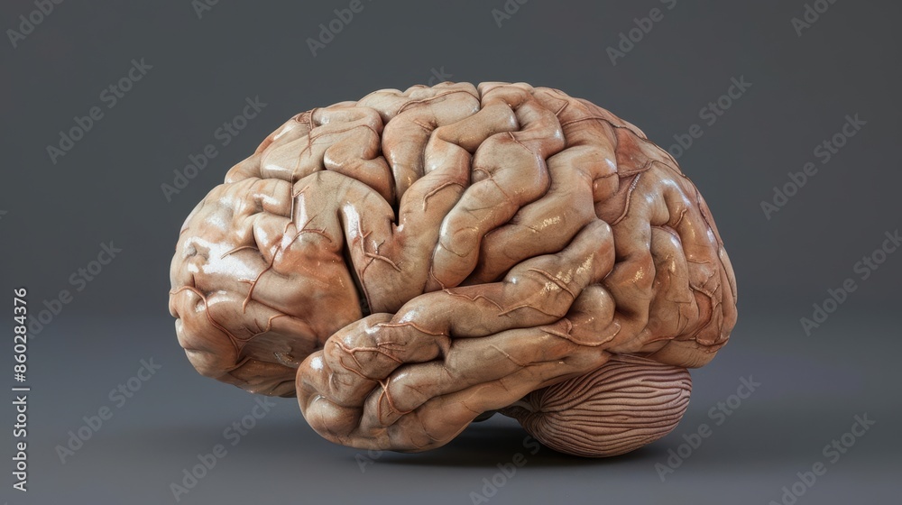 High-resolution model of the human brain on a plain background ...
