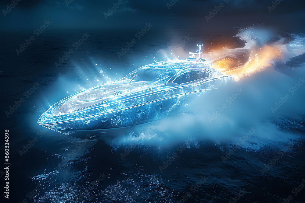 A silhouette logo of a speed boat racing on water, highlighting power ...