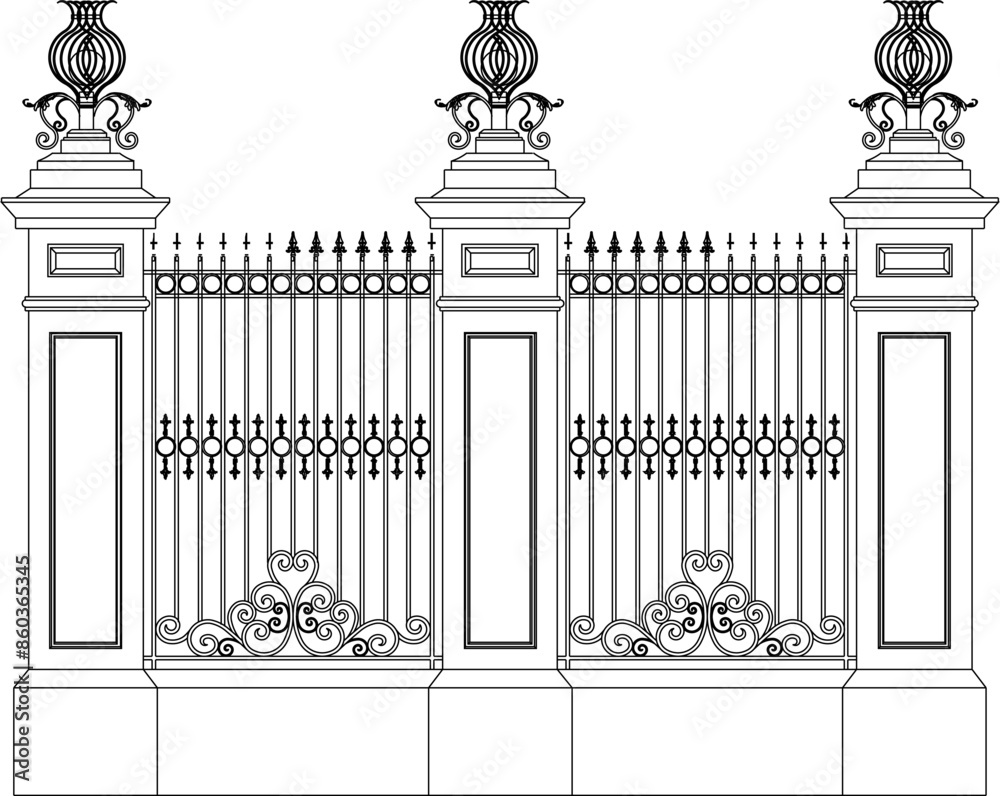 Vector silhouette illustration sketch of a detailed design of a classic ...