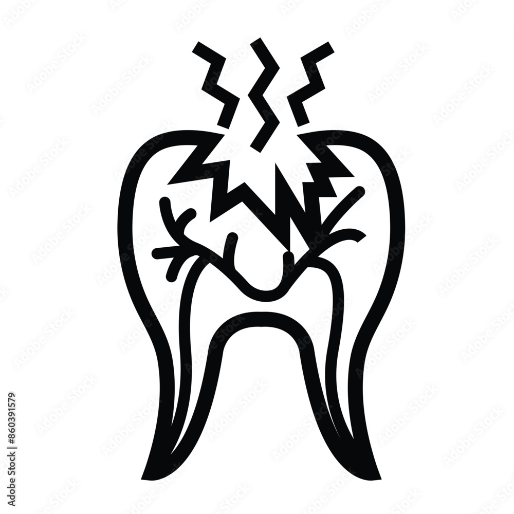 Tooth cavity icon illustration with black outline isolated on square ...