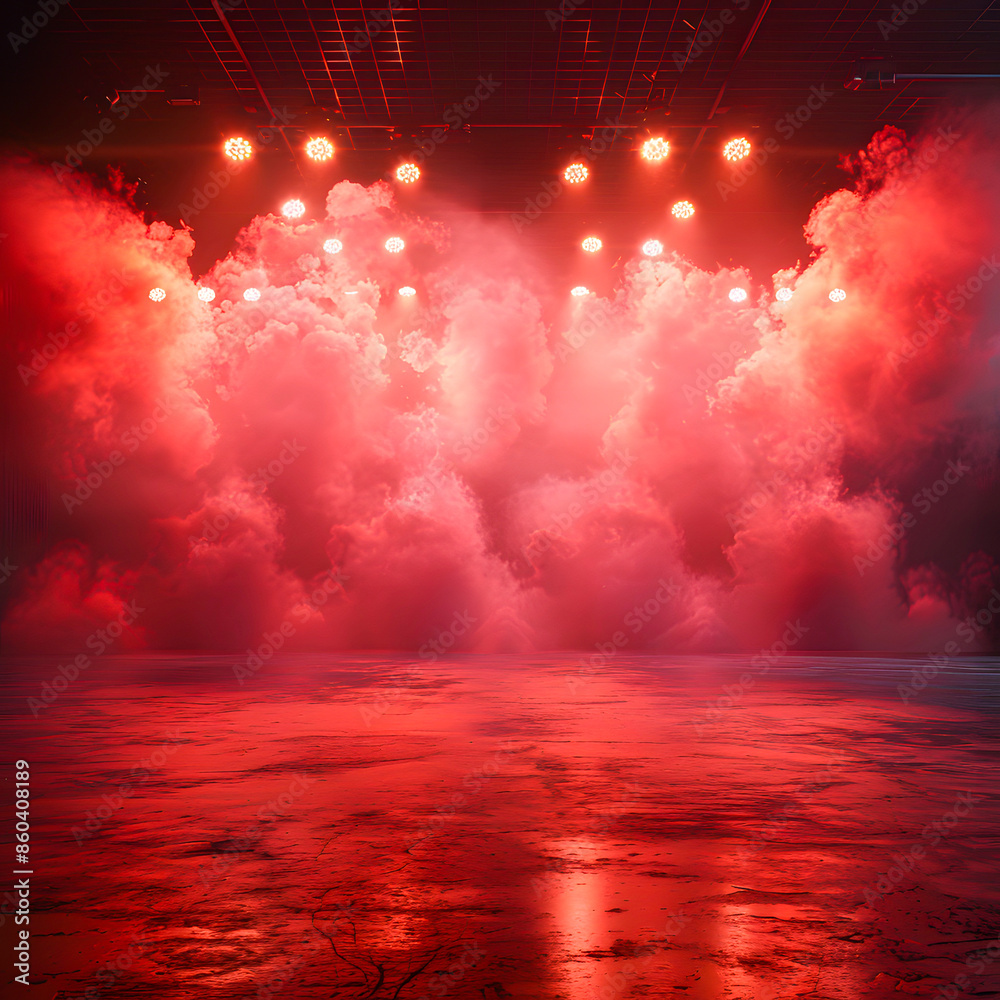 Dramatic stage lighting with red smoke effects, creating an intense ...