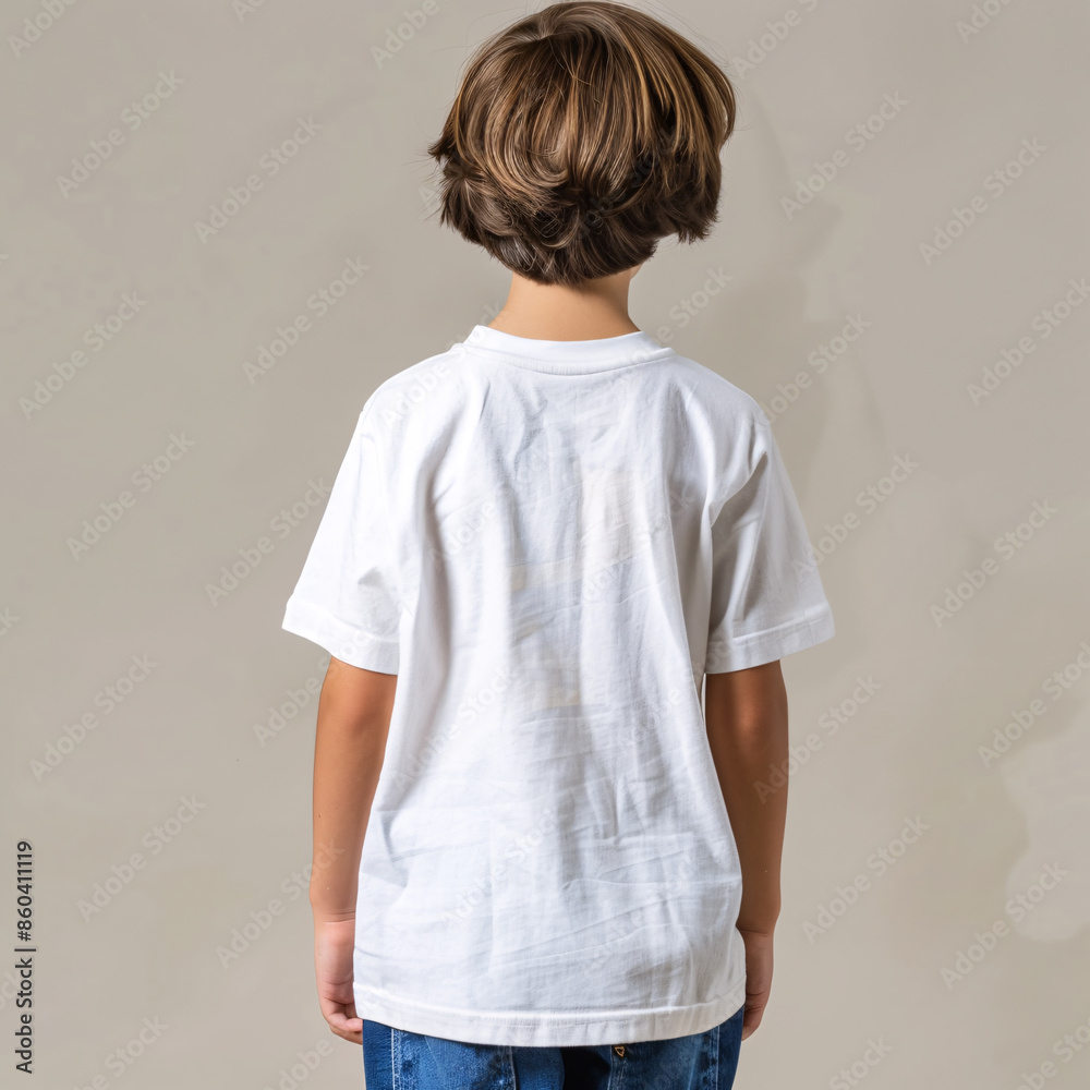 Girl wearing a White-shirt in an isolated background. Kids t-shirt back ...