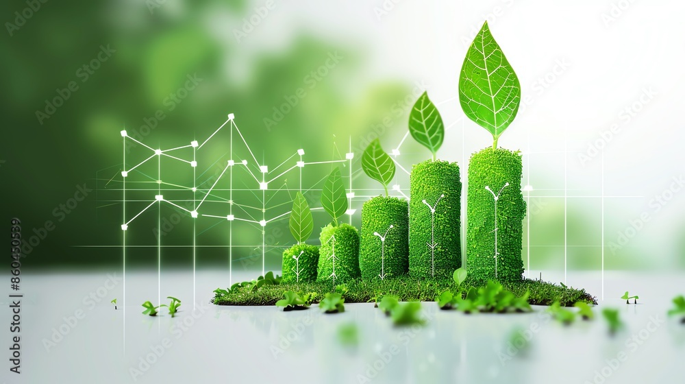 Illustration Stock Financial charts with fresh leaves symbolizing green ...