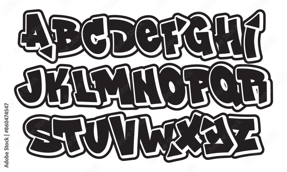 Alphabet in hand-drawn street art graffiti style. vector graffiti ...