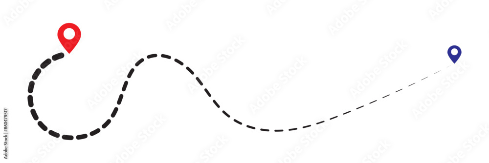 Route icon between two points with dotted path and location pin ...