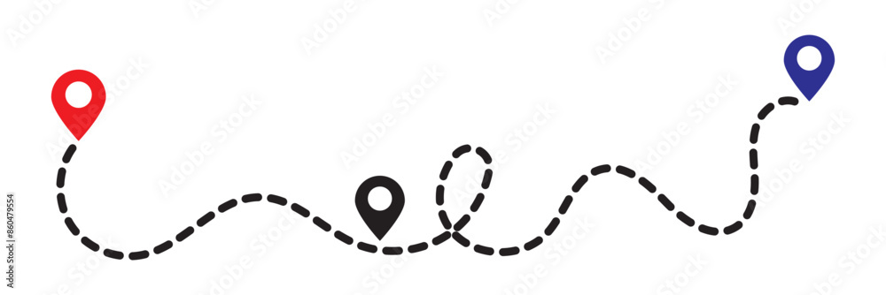 Route icon. Two points with dotted path and location pin. Route ...