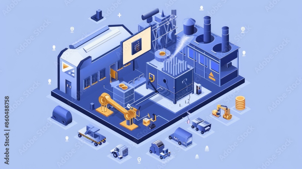 Isometric vector illustration depicting digital control technology optimizing maintenance ...