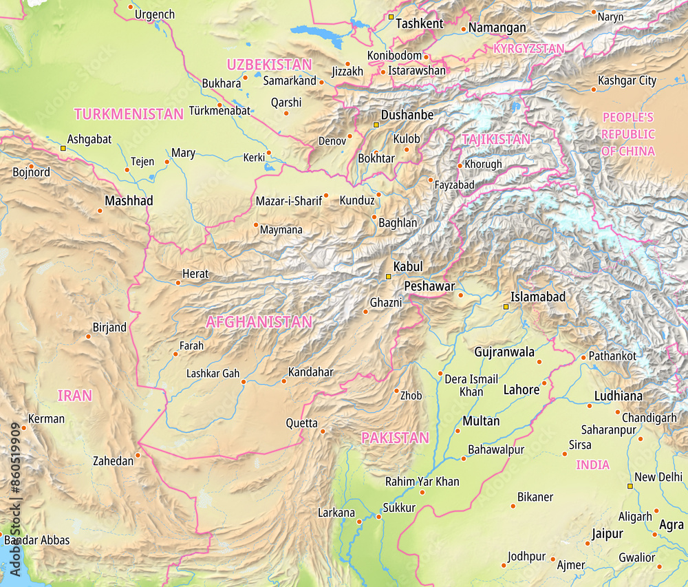 Map of Afghanistan and surrounding countries With country names In ...