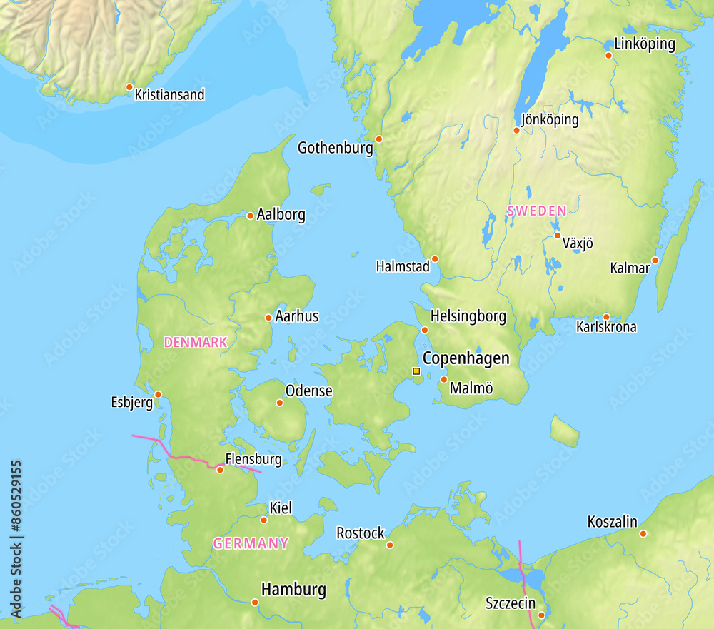 Map of Denmark and surrounding countries With country names In English ...