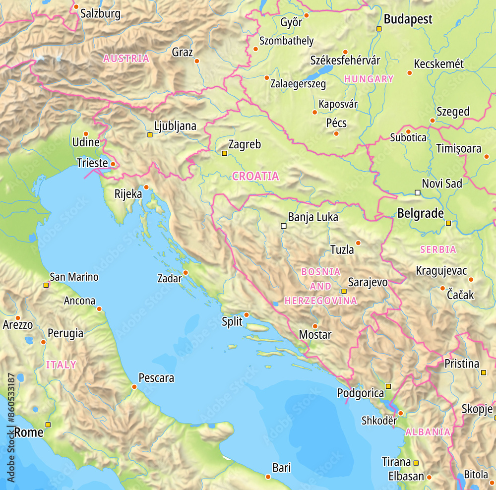 Map of Croatia and surrounding countries With country names In English ...