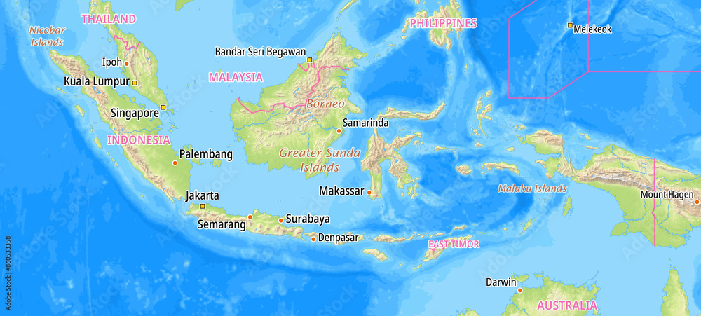 Map of Indonesia and surrounding countries With country names In ...