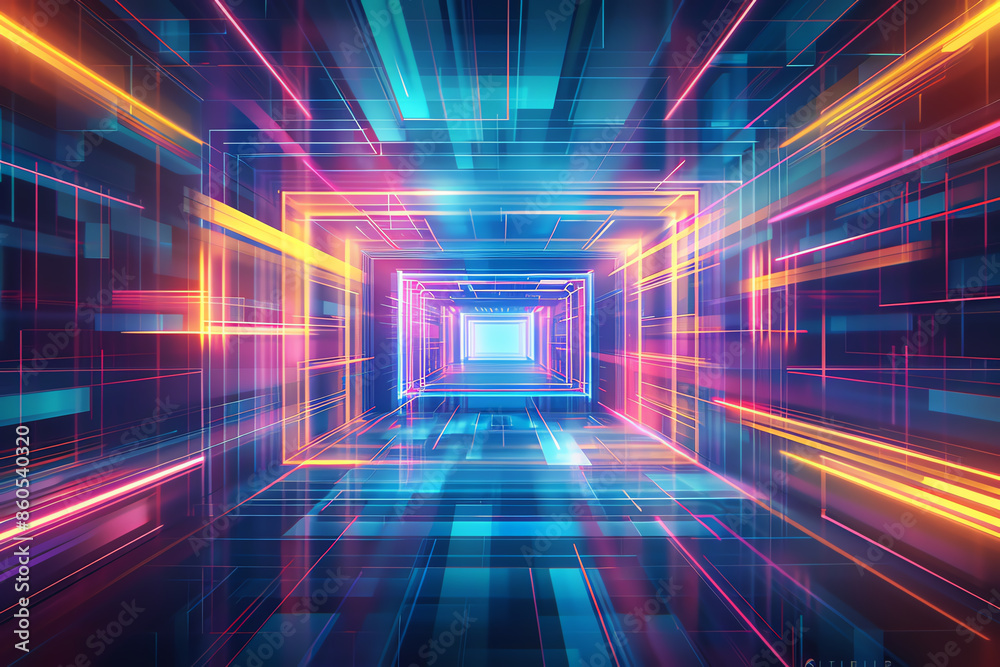 Abstract futuristic background with vivid digital patterns, front view ...