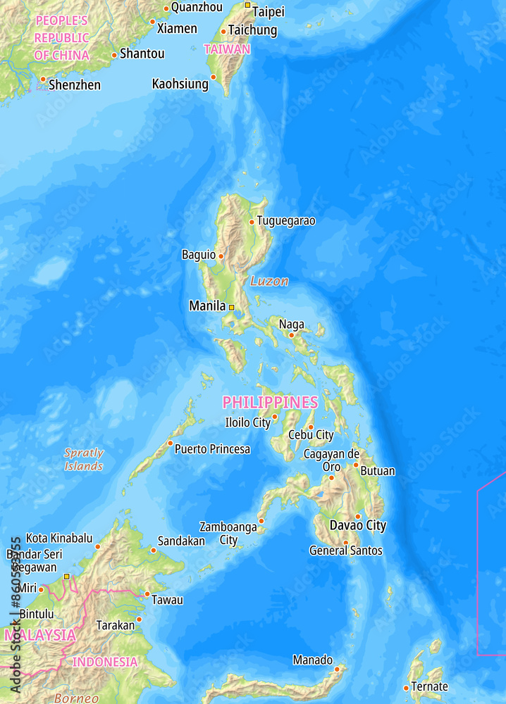 Map of the Philippines and surrounding countries With country names In ...