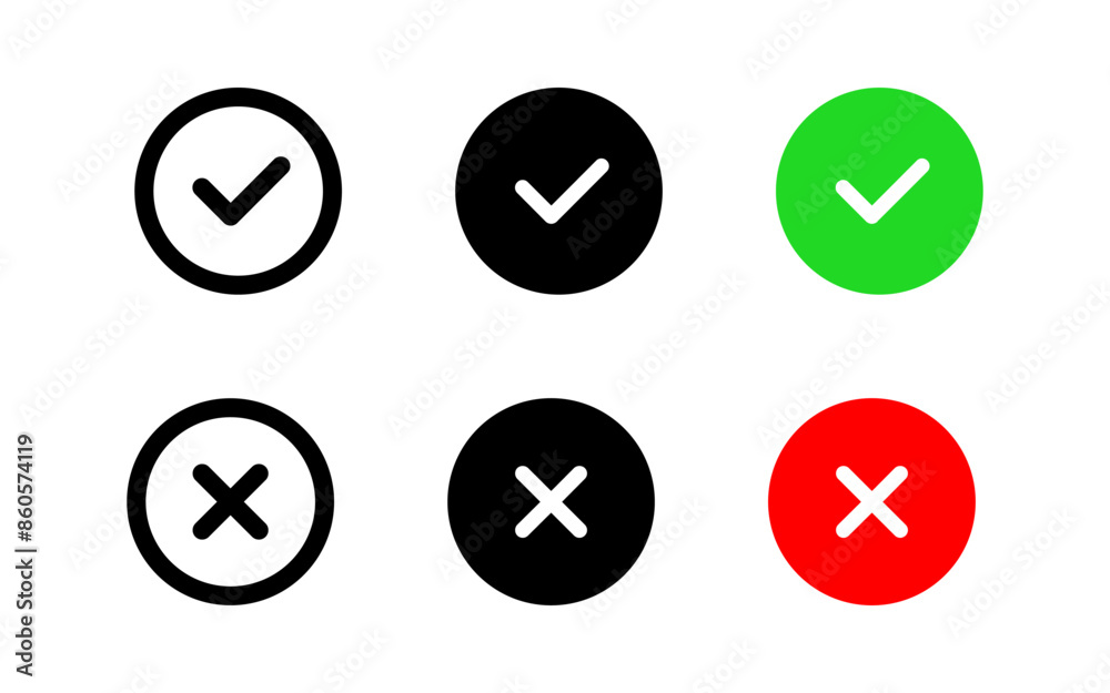 Check mark and cross mark icon set. Green checkmark and red cross ...