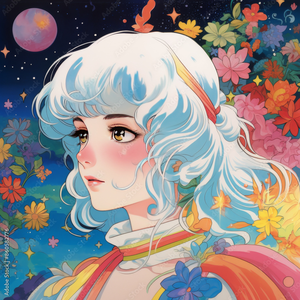 portrait of anime girl in close-up. Anime girl with beautiful blue hair ...