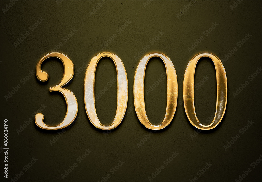 Old gold effect of 3000 number with 3D glossy style Mockup. Stock ...