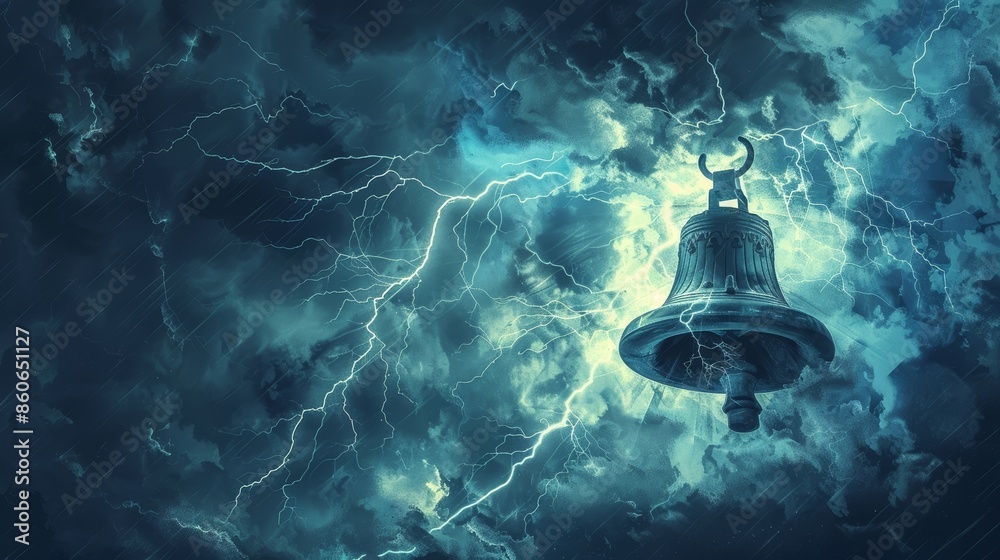 Illustrator image of lightning striking the Liberty Bell. Dramatic ...