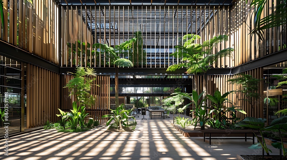 botanical research institute with a fa? section ade of wooden slats ...