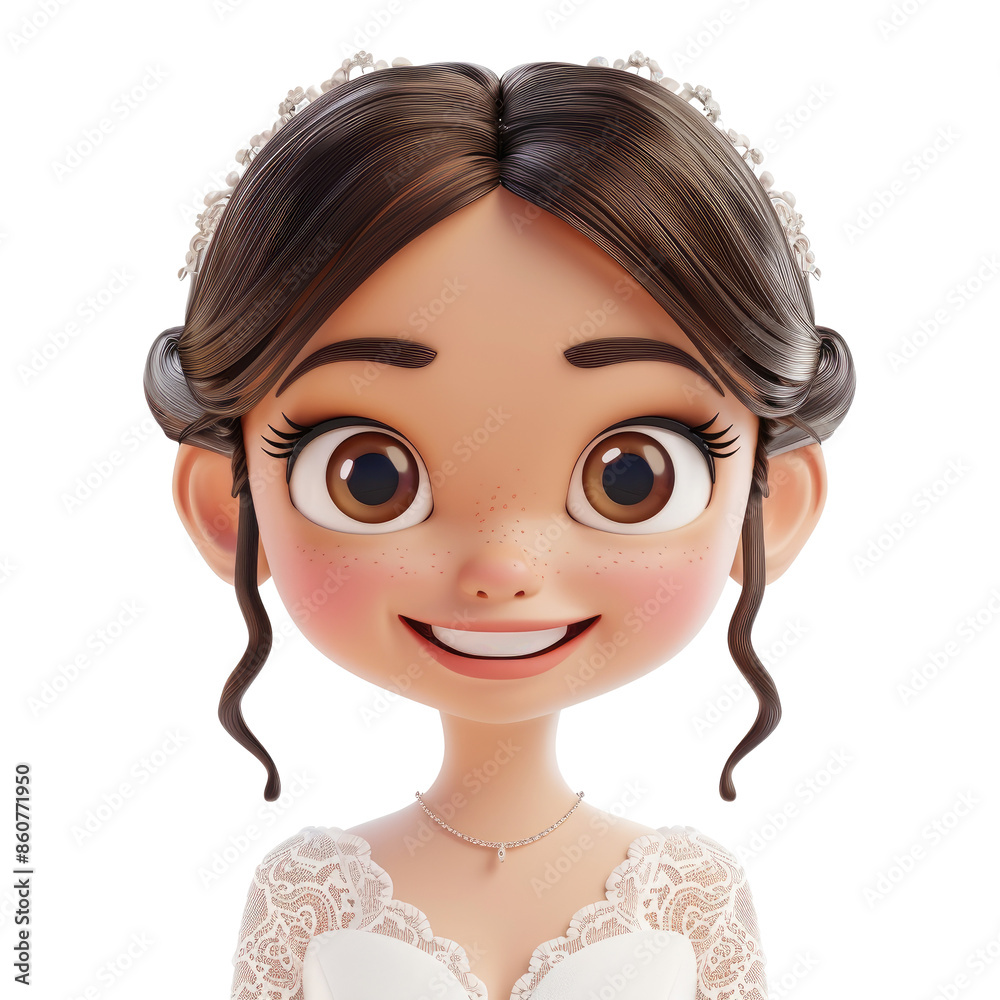 Beautiful happy girl bride memoji, emoji icon 3d render isolated on ...
